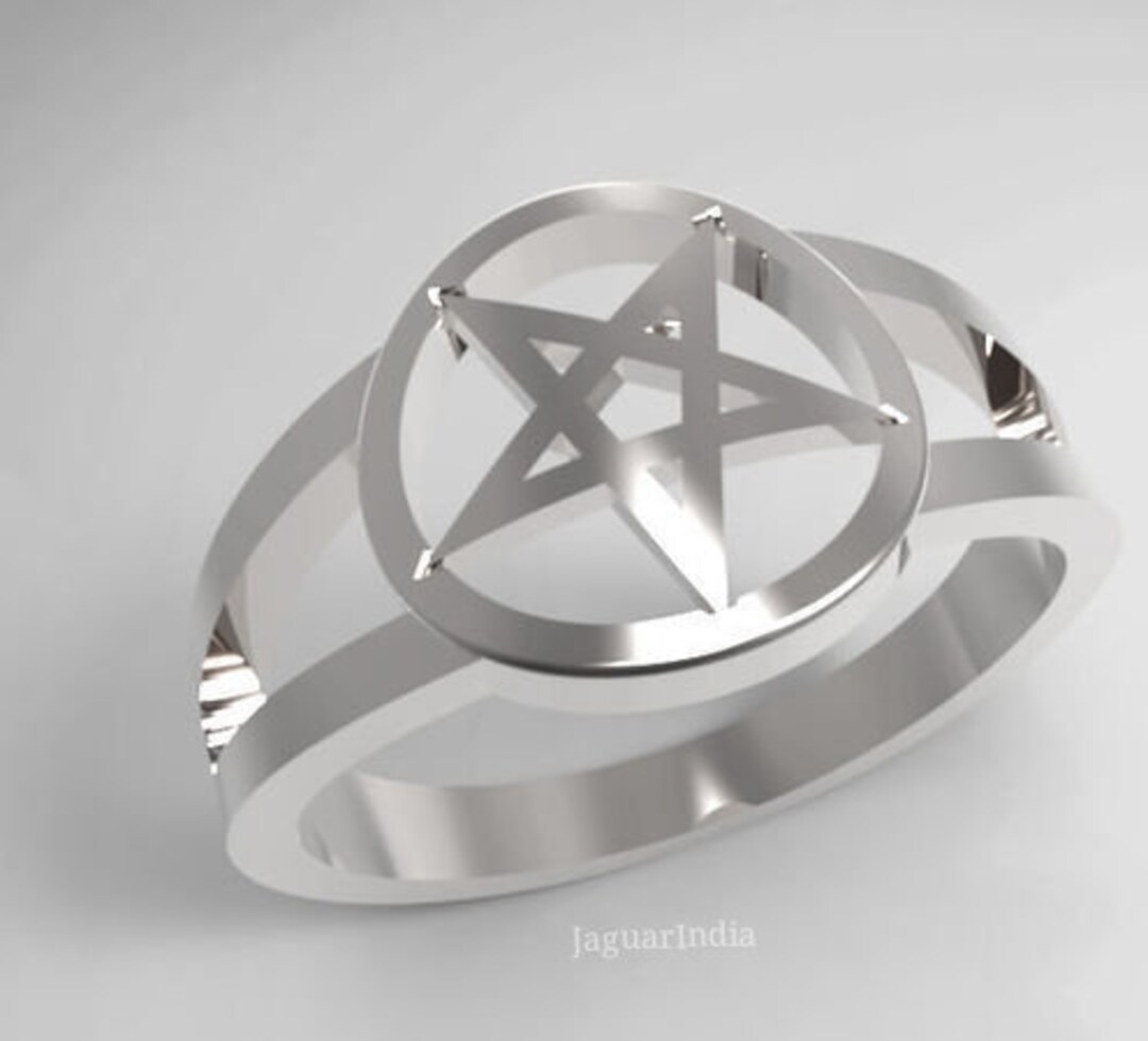 Star Pentagram Sterling Silver Ring Handmade Stamper 925 Unique Unisex Men Women Punk Gothic ...