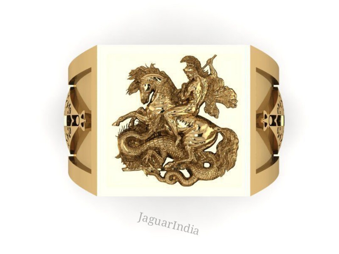 Silver St George Ring, 925K Saint George of Lydda Dragon, Religious ...