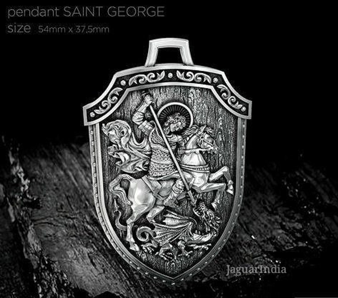 George of Lydda and Dragon Necklace, 925 Sterling Silver Saint George ...