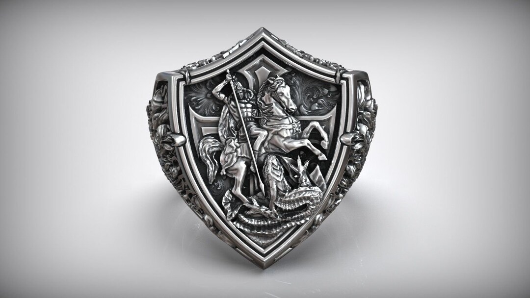 St George Ring, Dragon Ring, 925K Silver Saint George of Lydda Ring ...