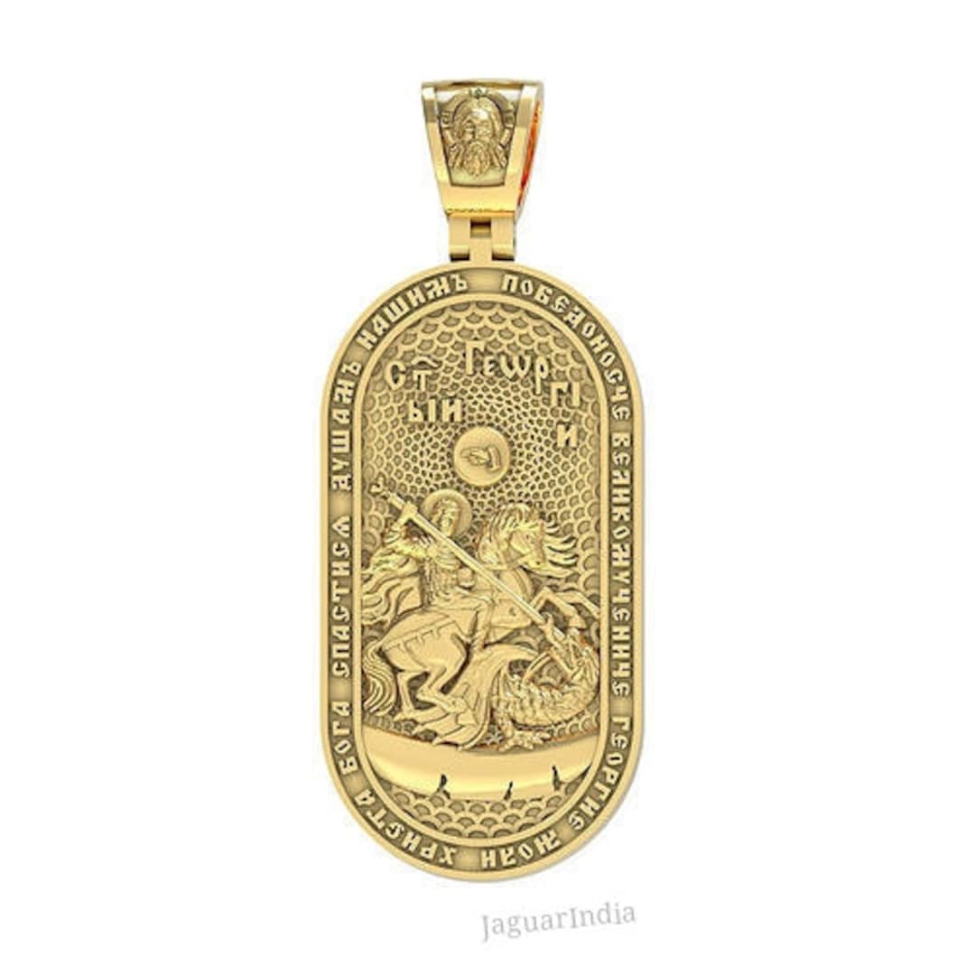 Silver Saint George Mens Necklace, Saint George With Dragon Pendant ...