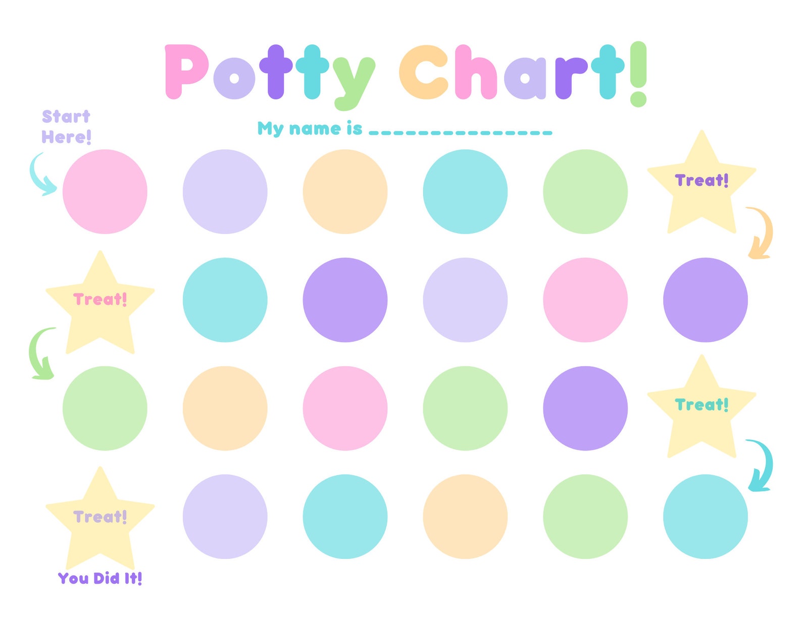 Colorful Potty Chart! Sticker Potty Chart! Potty Chart Printable! Potty ...