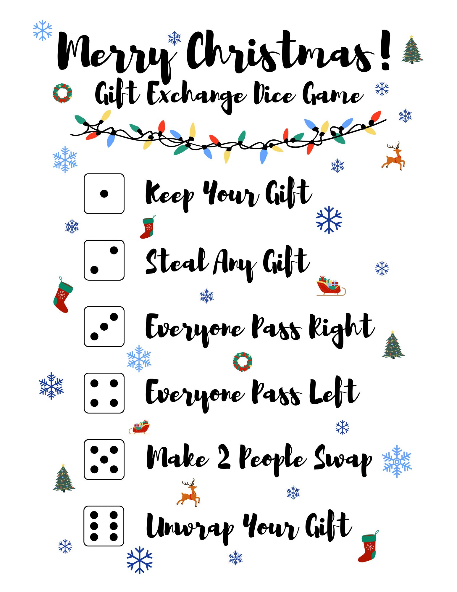 Merry Christmas Gift Exchange Dice Game! White Elephant Gift Exchange ...