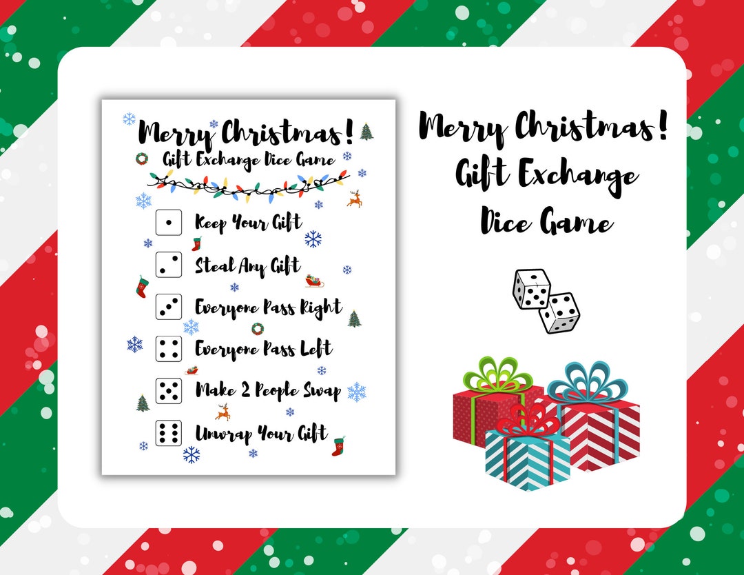 Merry Christmas Gift Exchange Dice Game! White Elephant Gift Exchange Dice Game! Holiday Party ...