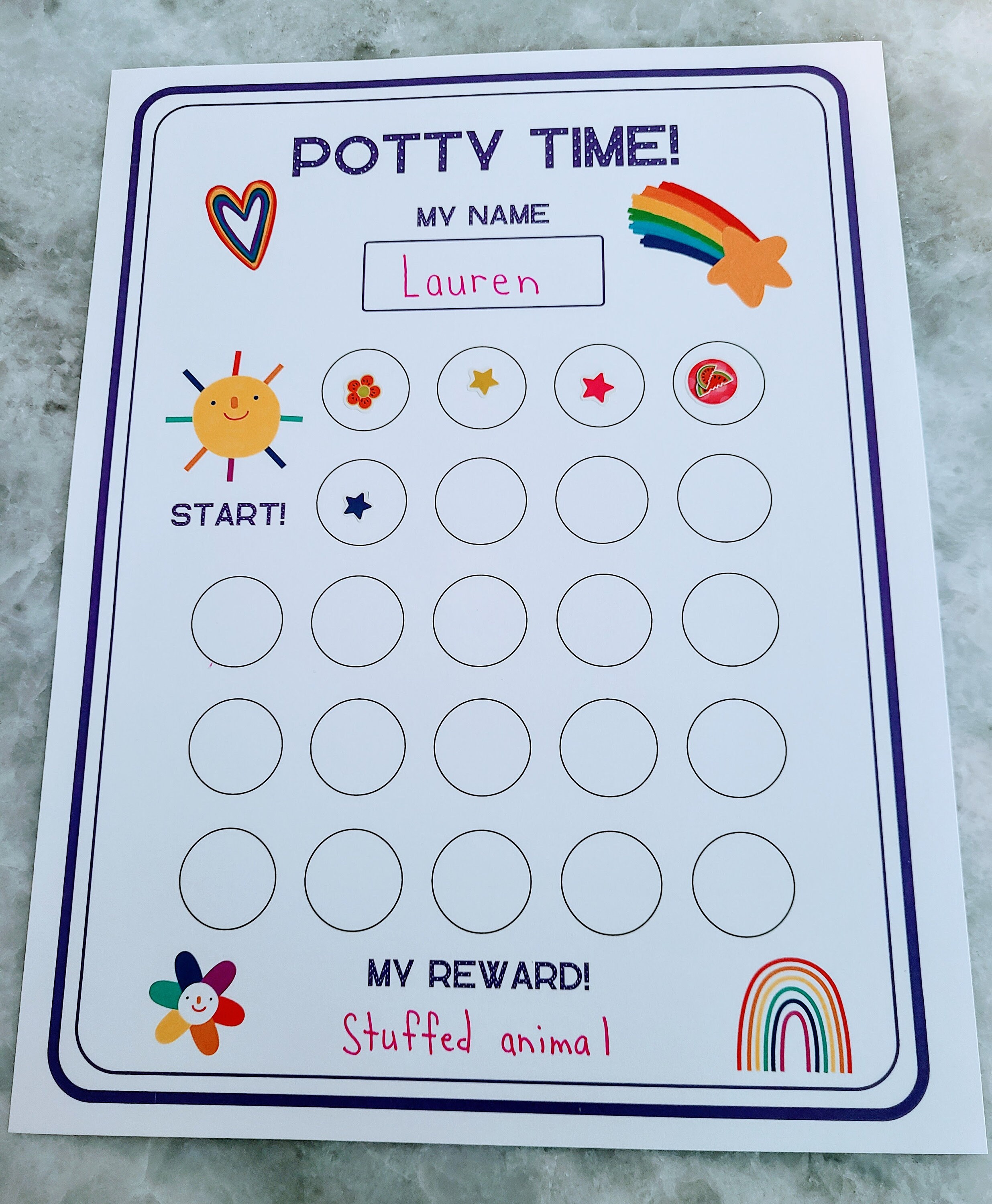 Rainbow Potty Training Sticker Chart - Etsy