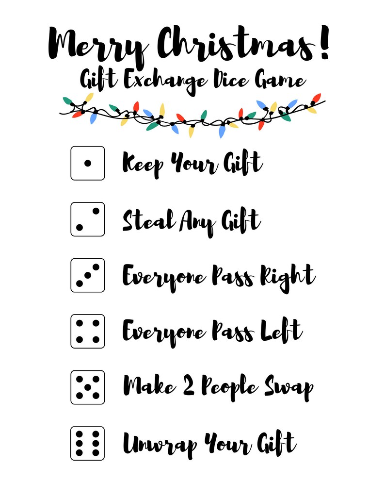 Merry Christmas Gift Exchange Dice Game! White Elephant Gift Exchange ...