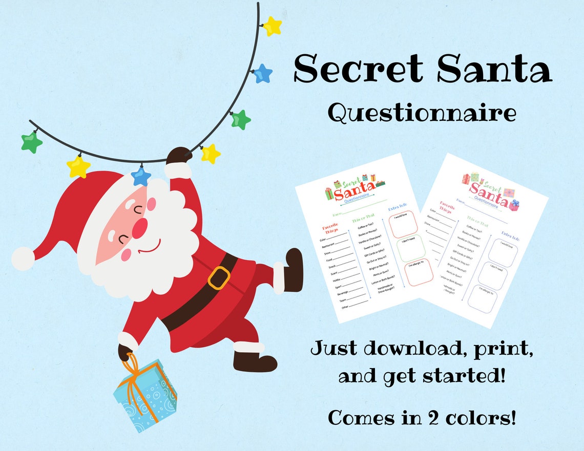 Secret Santa! Secret Santa Questionnaire! Secret Santa Gift Exchange ...