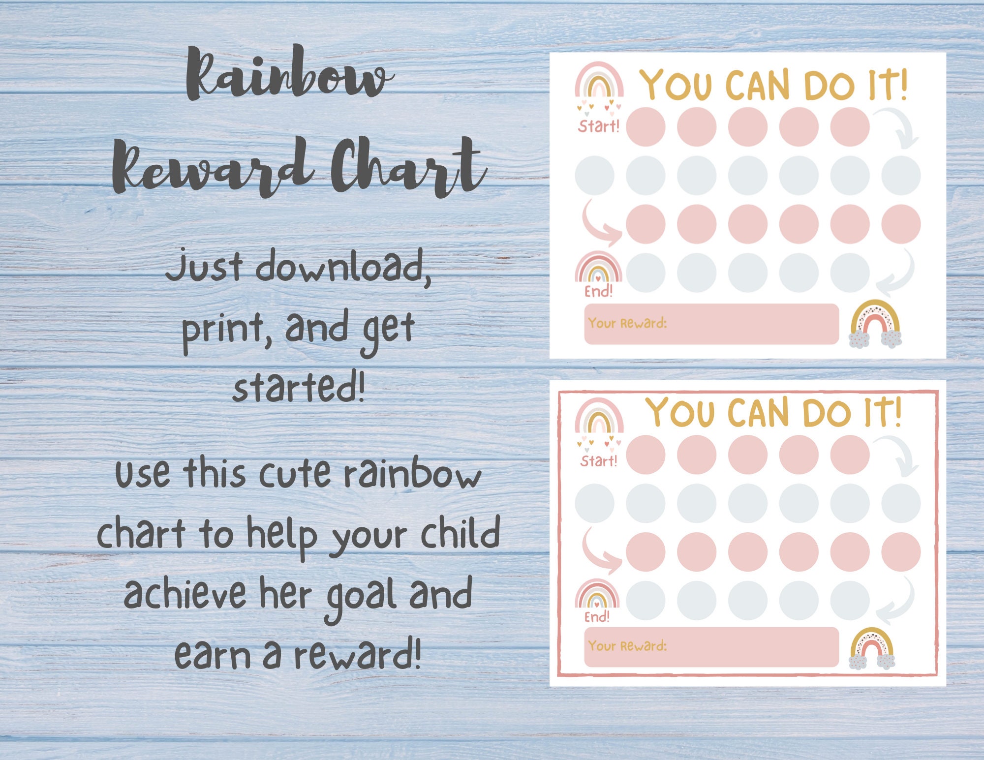 Rainbow Reward Chart! Girl's Sticker Chart! Printable Rainbow Reward ...