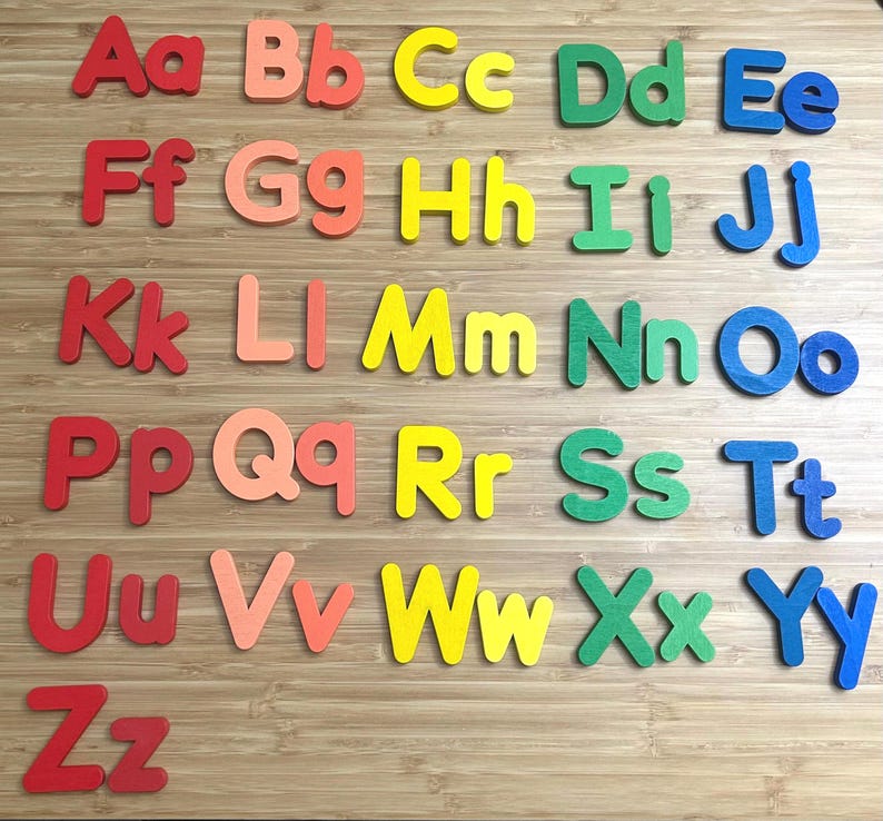 Colorful Wooden Uppercase Lowercase Alphabets Letters ABC Numbers ...