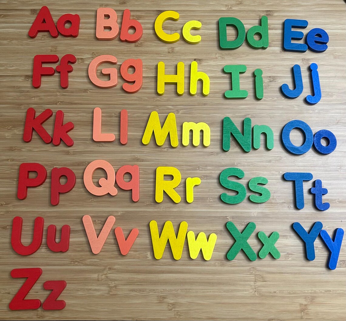Colorful Wooden Uppercase Lowercase Alphabets Letters ABC Numbers ...