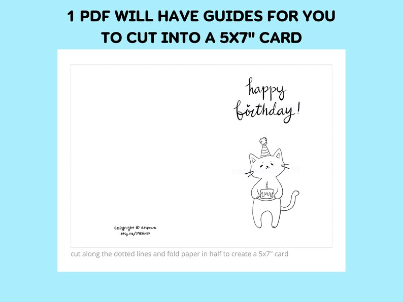 Printable Cat Birthday Card - Sizes 5x7 and 5.5x8.5 - Etsy