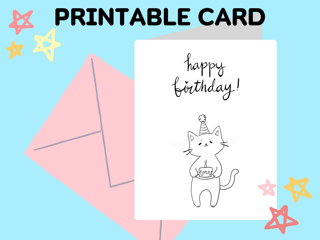 Printable Cat Birthday Card - Sizes 5x7 and 5.5x8.5 - Etsy