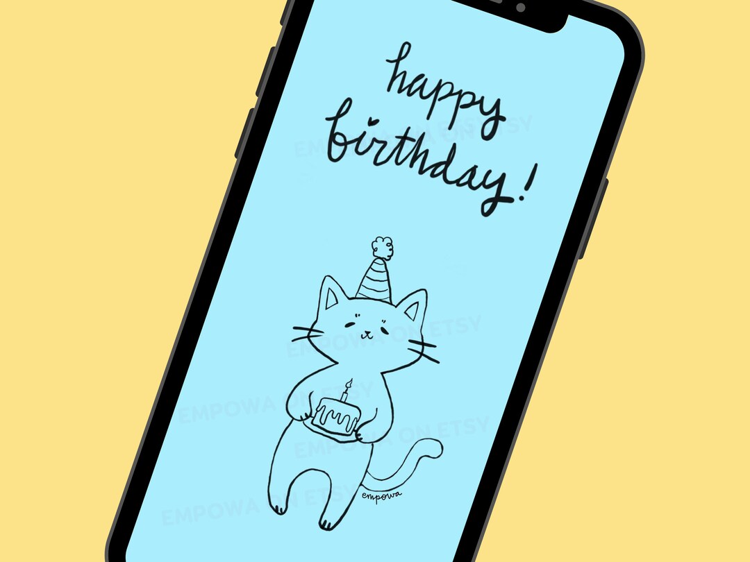 Cute Digital Birthday Card, Blue E-card With Cute Cat - Etsy