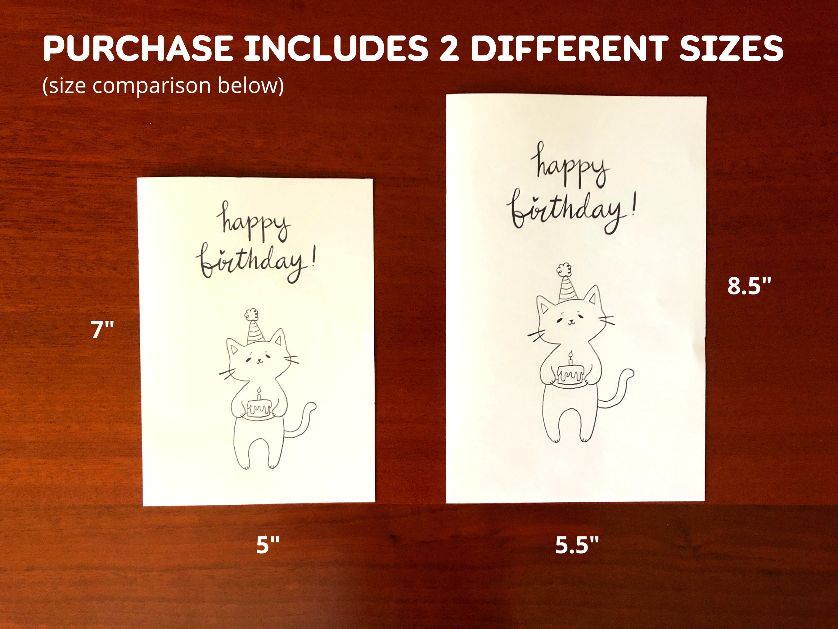 Printable Cat Birthday Card - Sizes 5x7 and 5.5x8.5 - Etsy