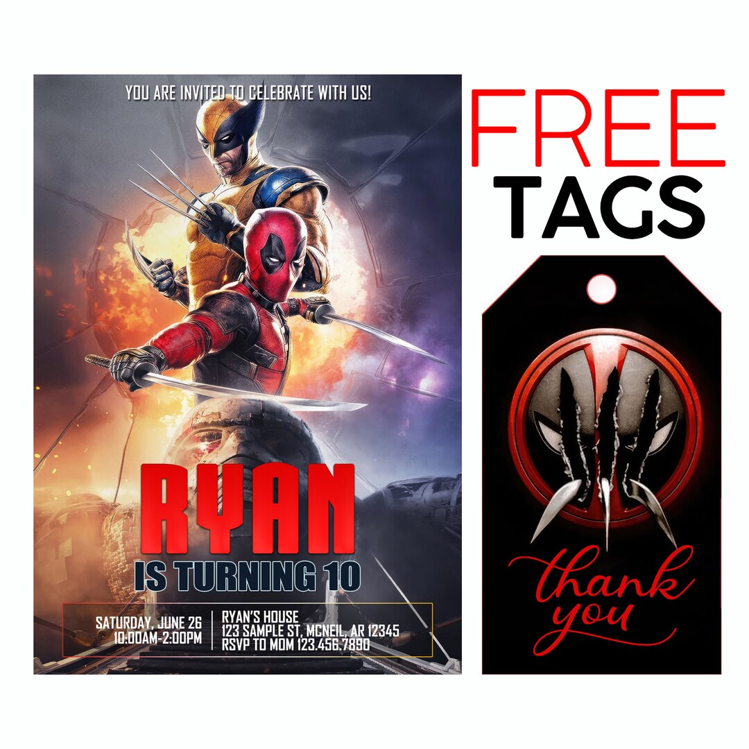 Deadpool 3 Birthday Invitation, Deadpool 3 Digital Invitation, Deadpool ...