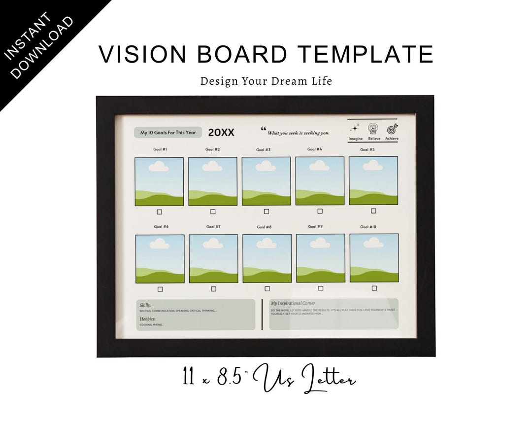 Vision Board Template: DIY Dream Goal Planner Printables (canva, PDF ...