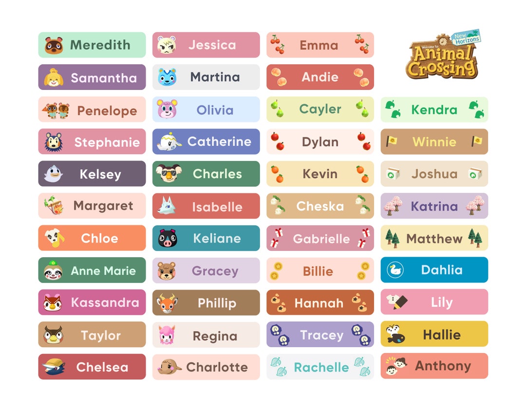 Animal Crossing New Horizons Customizable Name Label Sticker Sheet ...