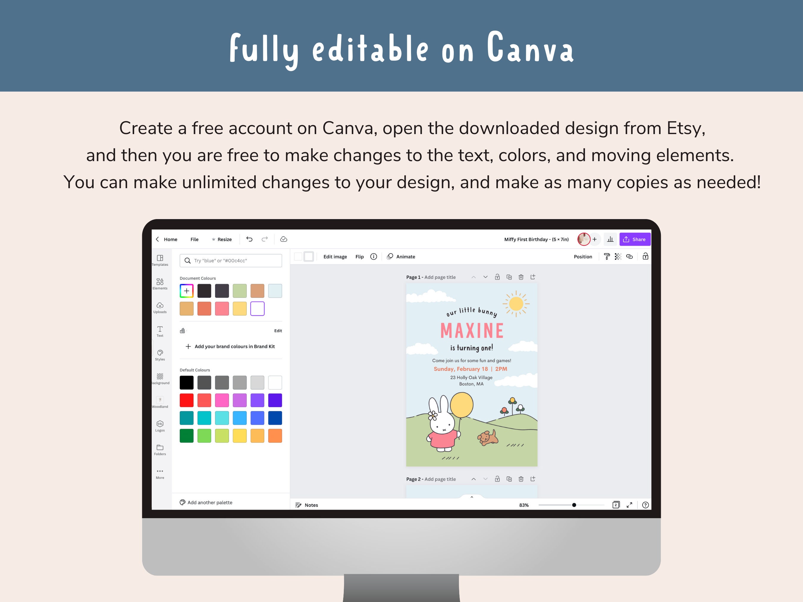 Miffy Door Poster (6 X 2ft / 72 X 24in) Fully Editable on Canva ...