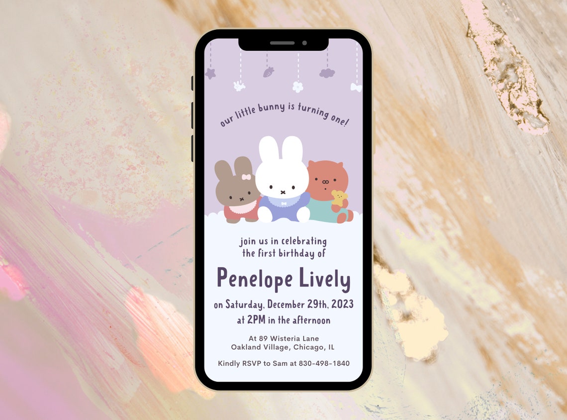 Miffy and Friends Birthday Party Mobile Invitation Template - Fully ...