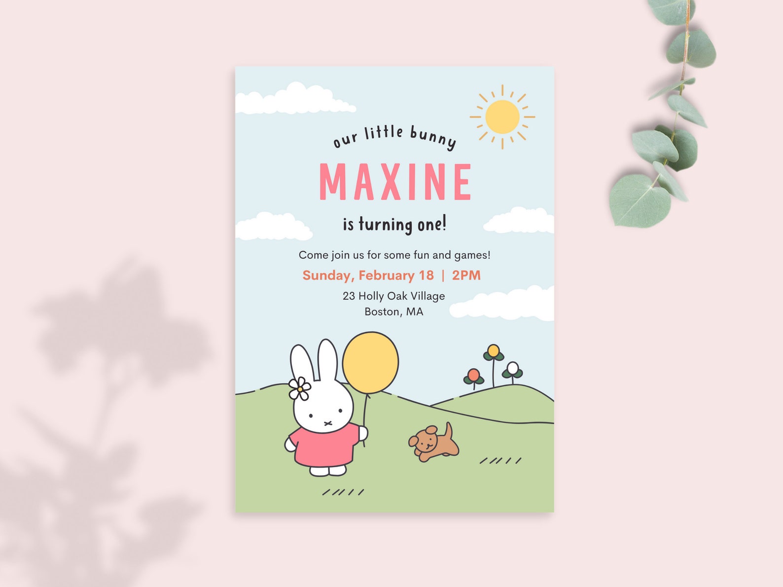 Miffy First Birthday Party Invitation Template - Fully Editable on ...