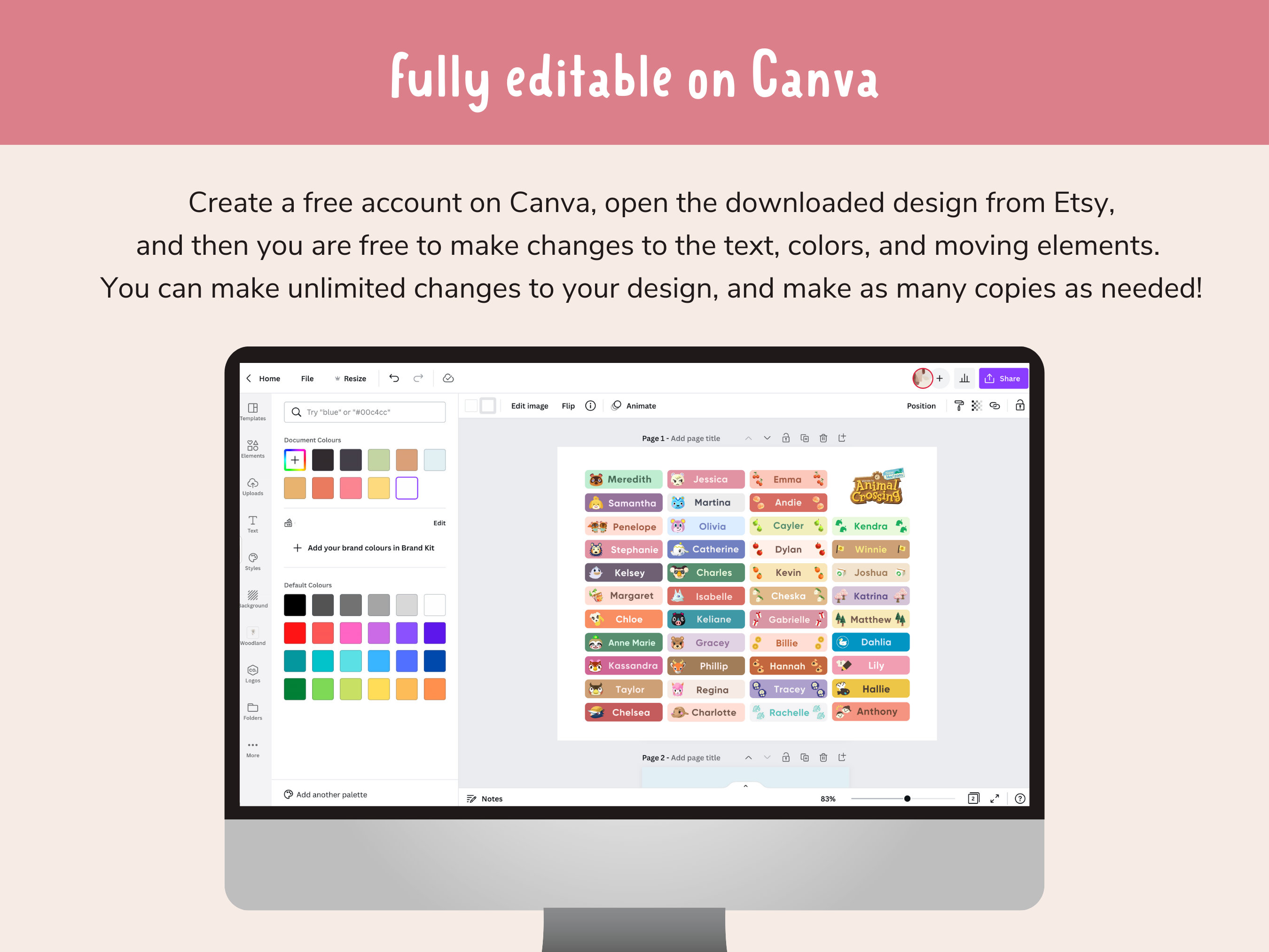 Animal Crossing New Horizons Customizable Name Label Sticker Sheet ...