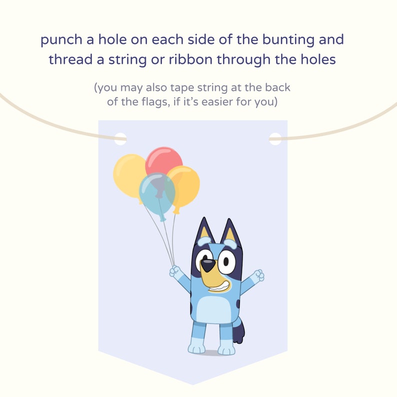 Bluey Characters Kid's Birthday Party Decor Buntings Pastel Minimalist ...