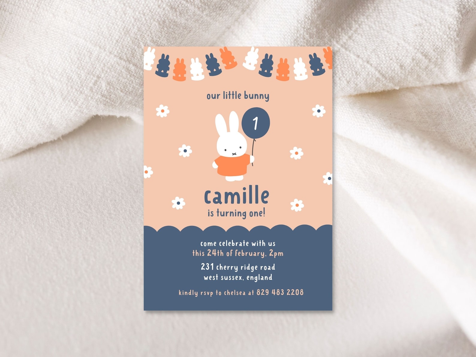 Miffy Themed Pastel Minimalist First Birthday Invitation - Fully ...