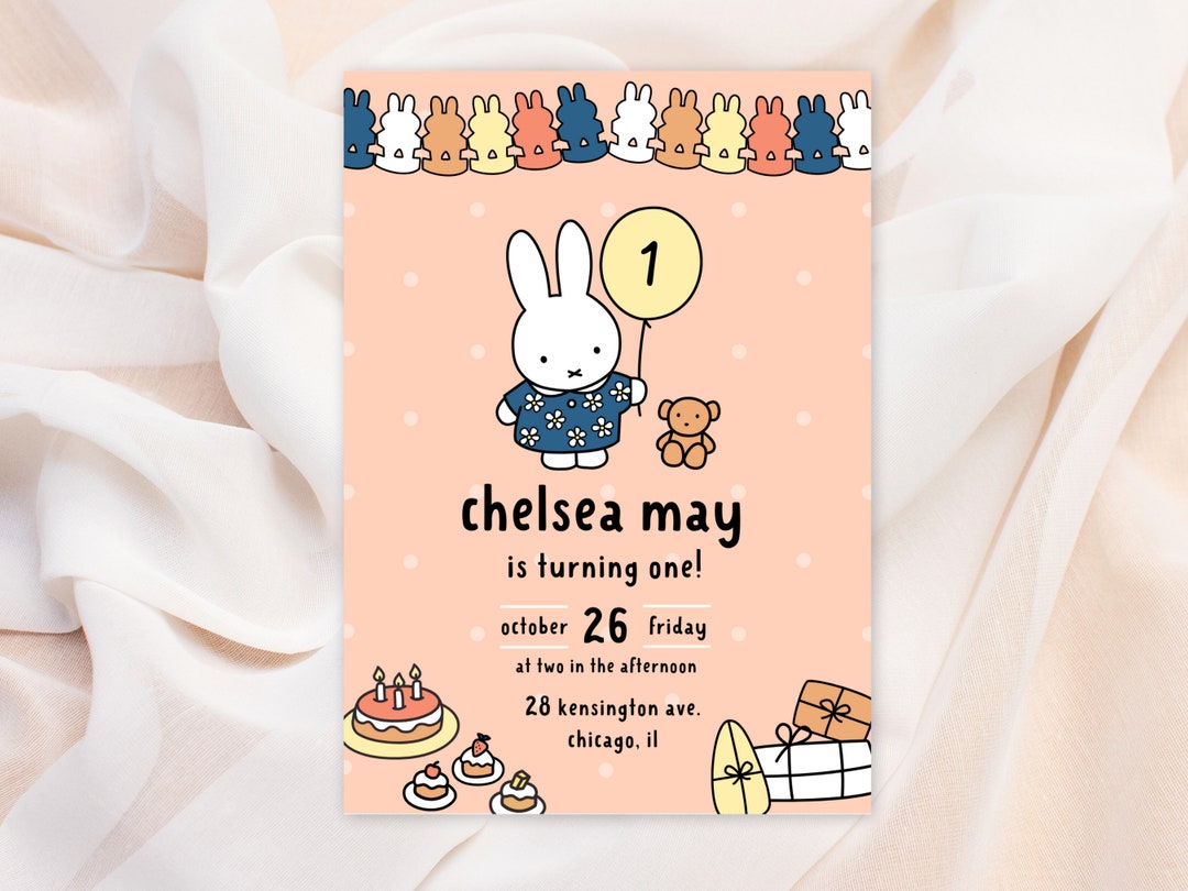 Miffy Classic Birthday Party Invitation Template - Fully Editable on ...