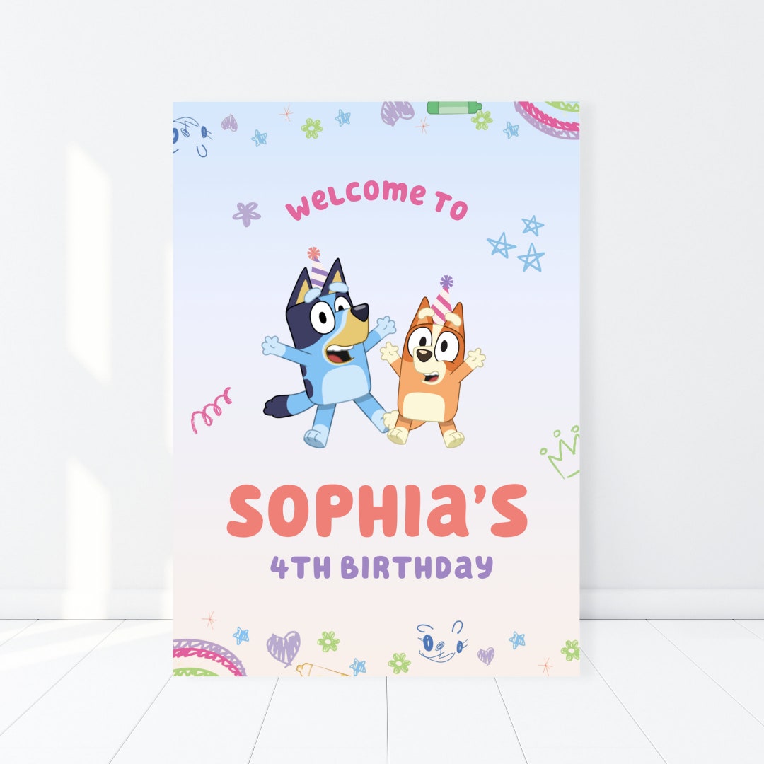 Bluey Kids Birthday Party Welcome Poster - Editable on Canva - Instant ...