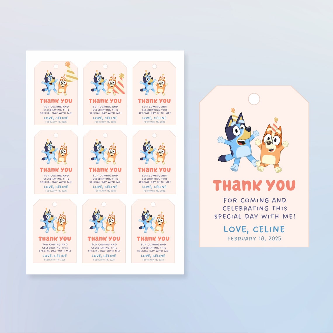 Bluey Children's Birthday Party Favors Thank You Label Tags Editable ...