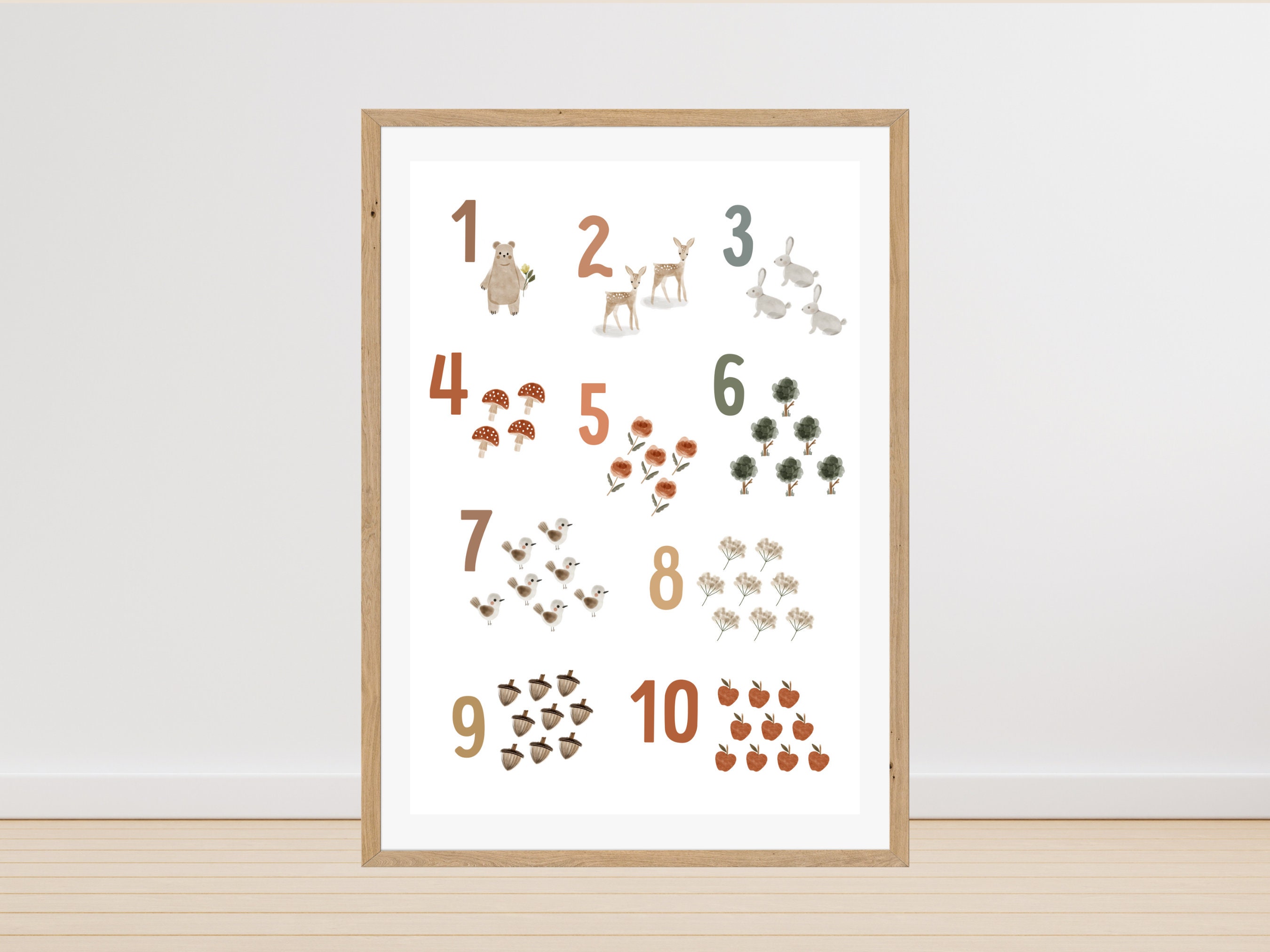 Woodland Numbers 1-10 Poster Printable Wall Art Digital - Etsy