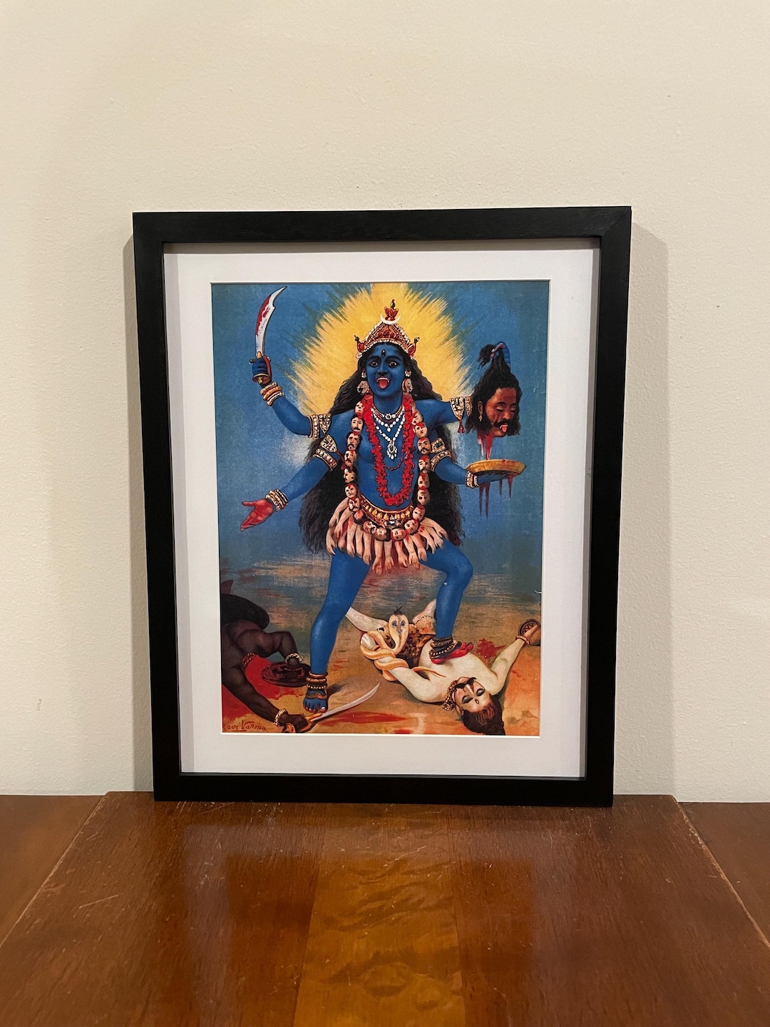 Kali Trampling Shiva Raja Ravi Varma Framed Print 12x15 Hindu Goddess ...