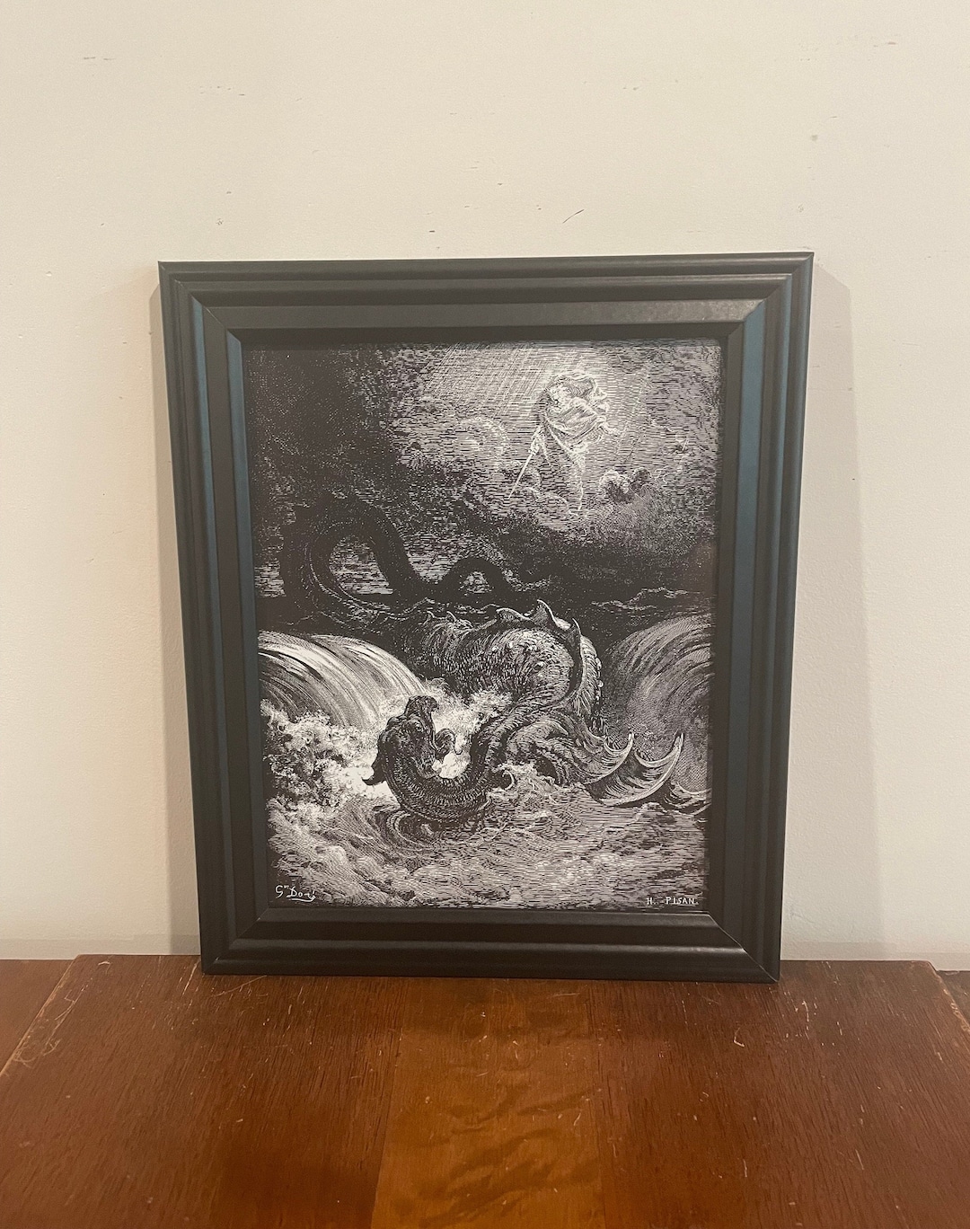 Gustave Dore Destruction of Leviathan Black Frame Dragon Sea Serpent ...