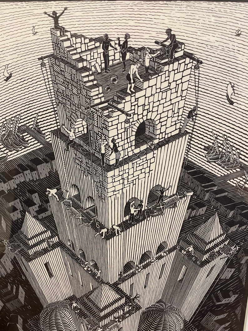 M. C. Escher Tower of Babel Framed Print 12x15 Black Wood Frame ...