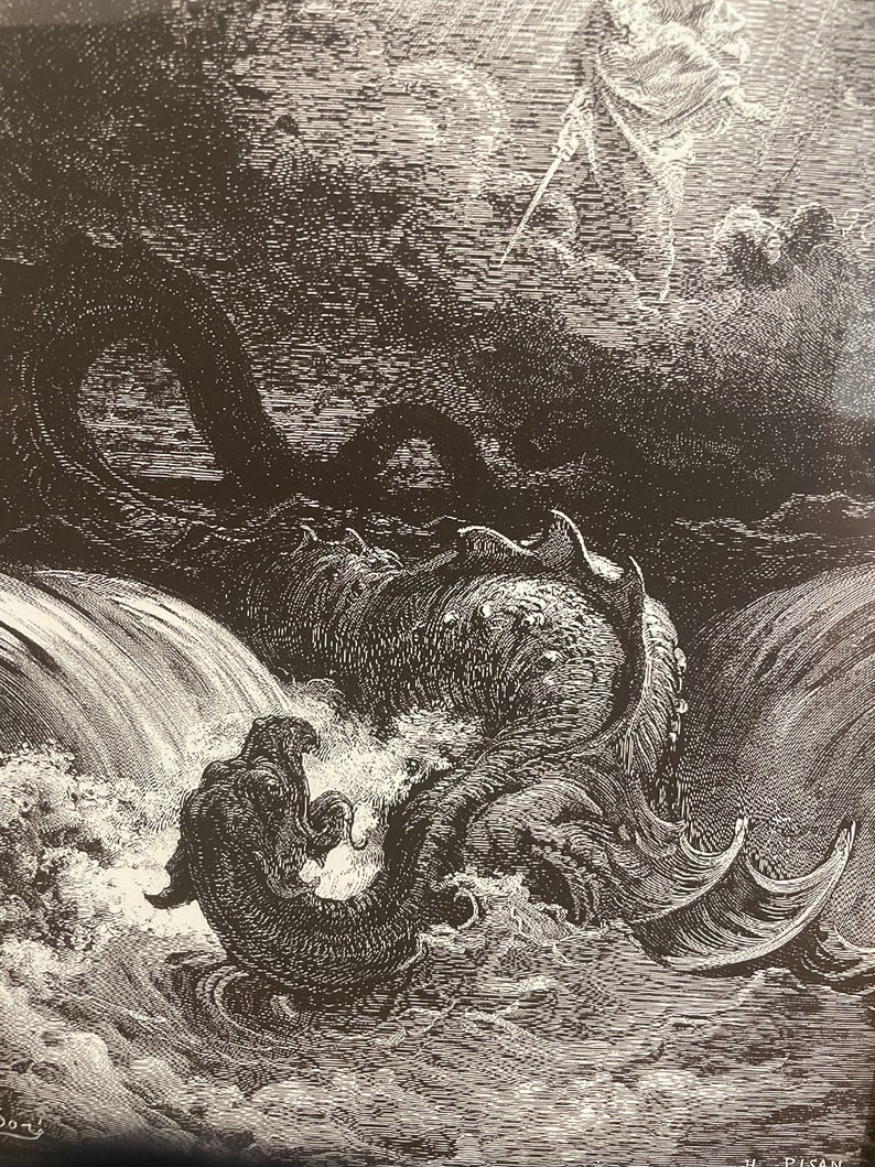 Gustave Dore Destruction of Leviathan 10x12 Black Frame Dragon Sea ...