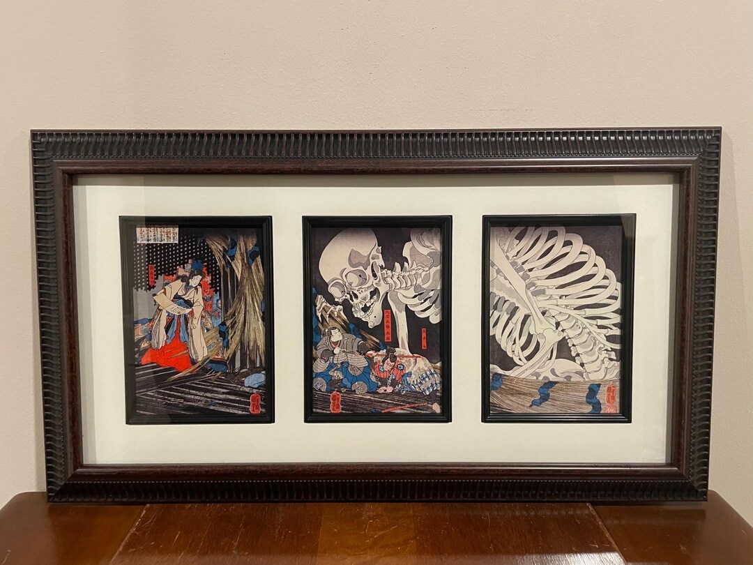 Witch & Skeleton Specter Framed Japanese Art Inkjet Print 23x13 ...