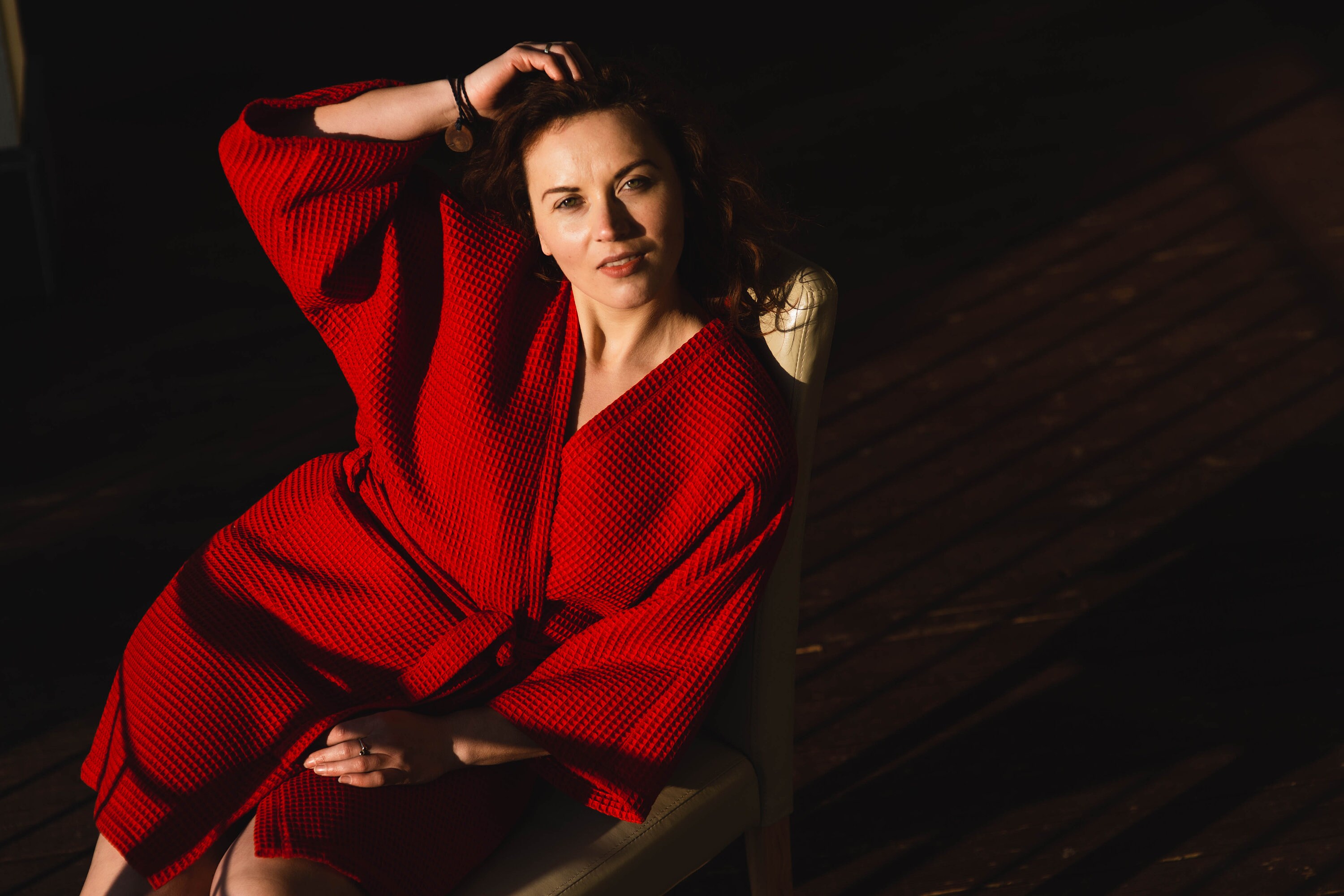 Waffle Cotton Bathrobe Handmade Red Robe Wide Three-quarters - Etsy