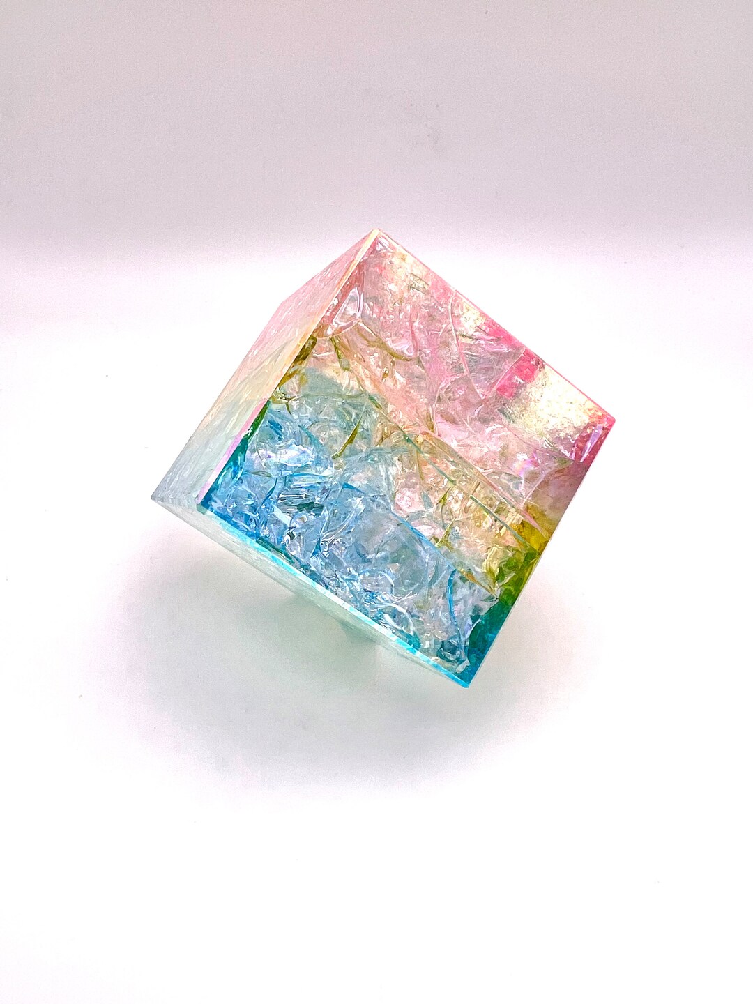 Crackle Quartz Cube Standing Cube Rainbow Crackle Quartz Cube - Etsy
