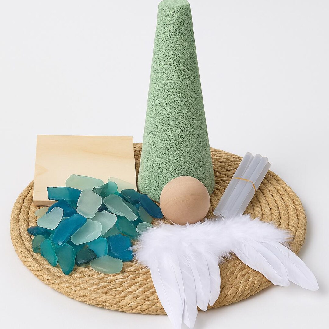 DIY Blue Sea Glass Angel Complete Kit With Lights Wings and Glue Gun ...