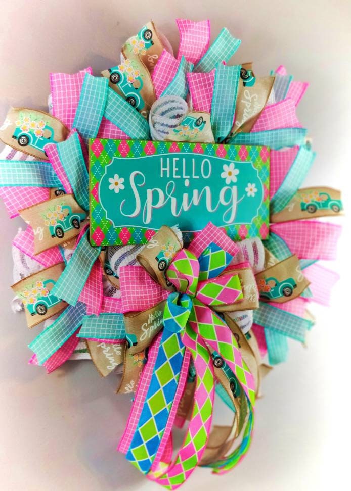 Hello Spring Wreath Kit, Complete Kit With Bow, Cheerful Fuchsia Wreath ...