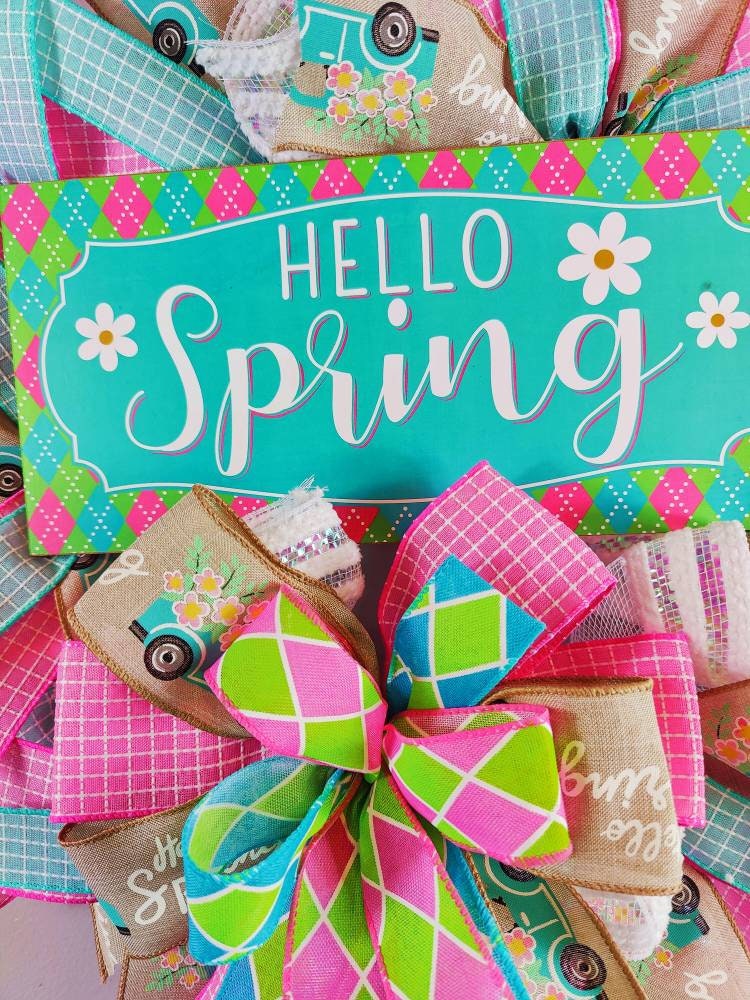 Hello Spring Wreath Kit, Complete Kit With Bow, Cheerful Fuchsia Wreath ...