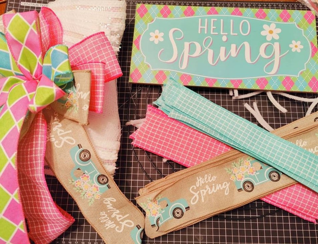 Hello Spring Wreath Kit, Complete Kit With Bow, Cheerful Fuchsia Wreath ...
