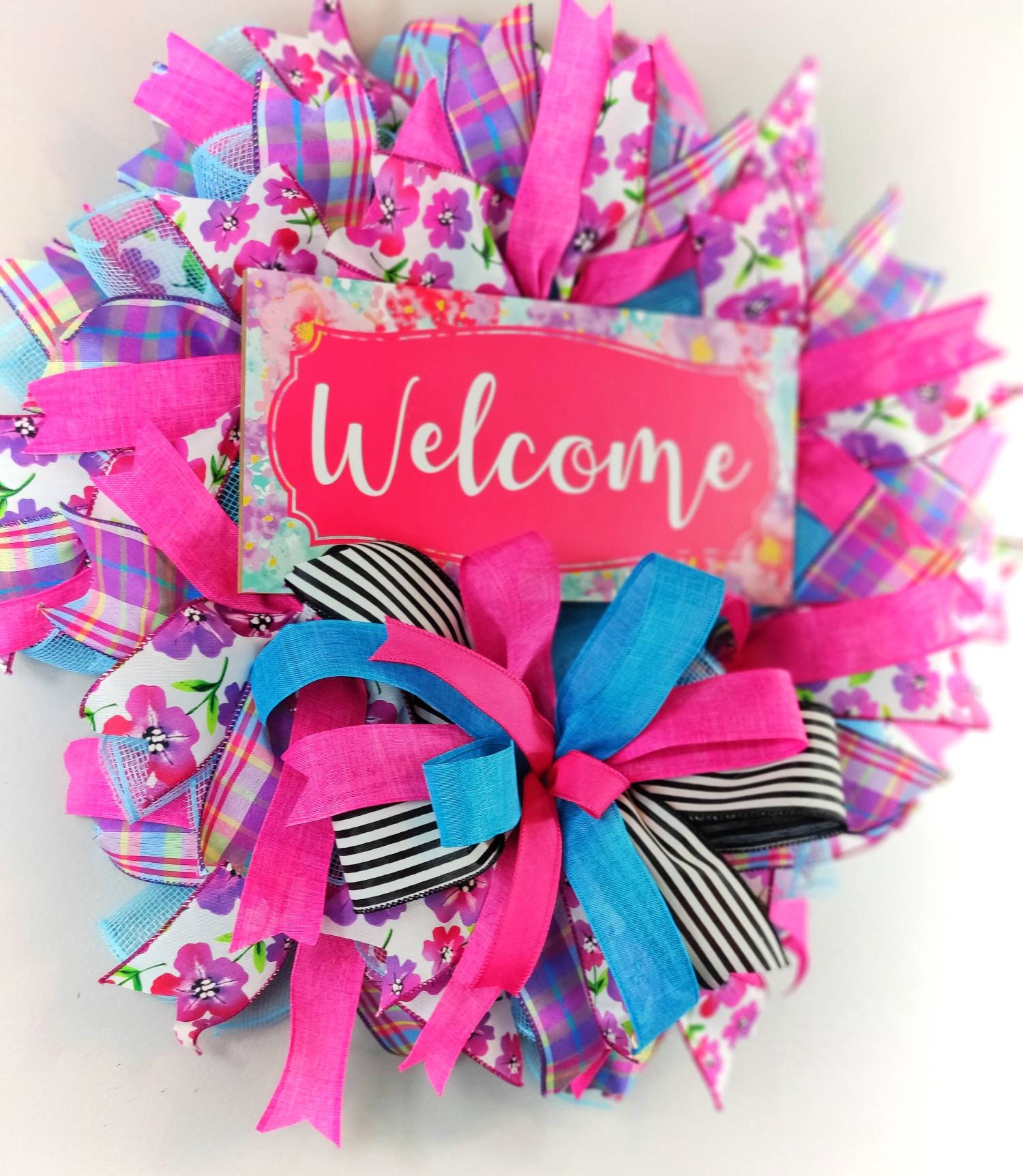 Spring Summer Wreath Kit, Complete Kit With Bow, Cheerful Fuchsia ...