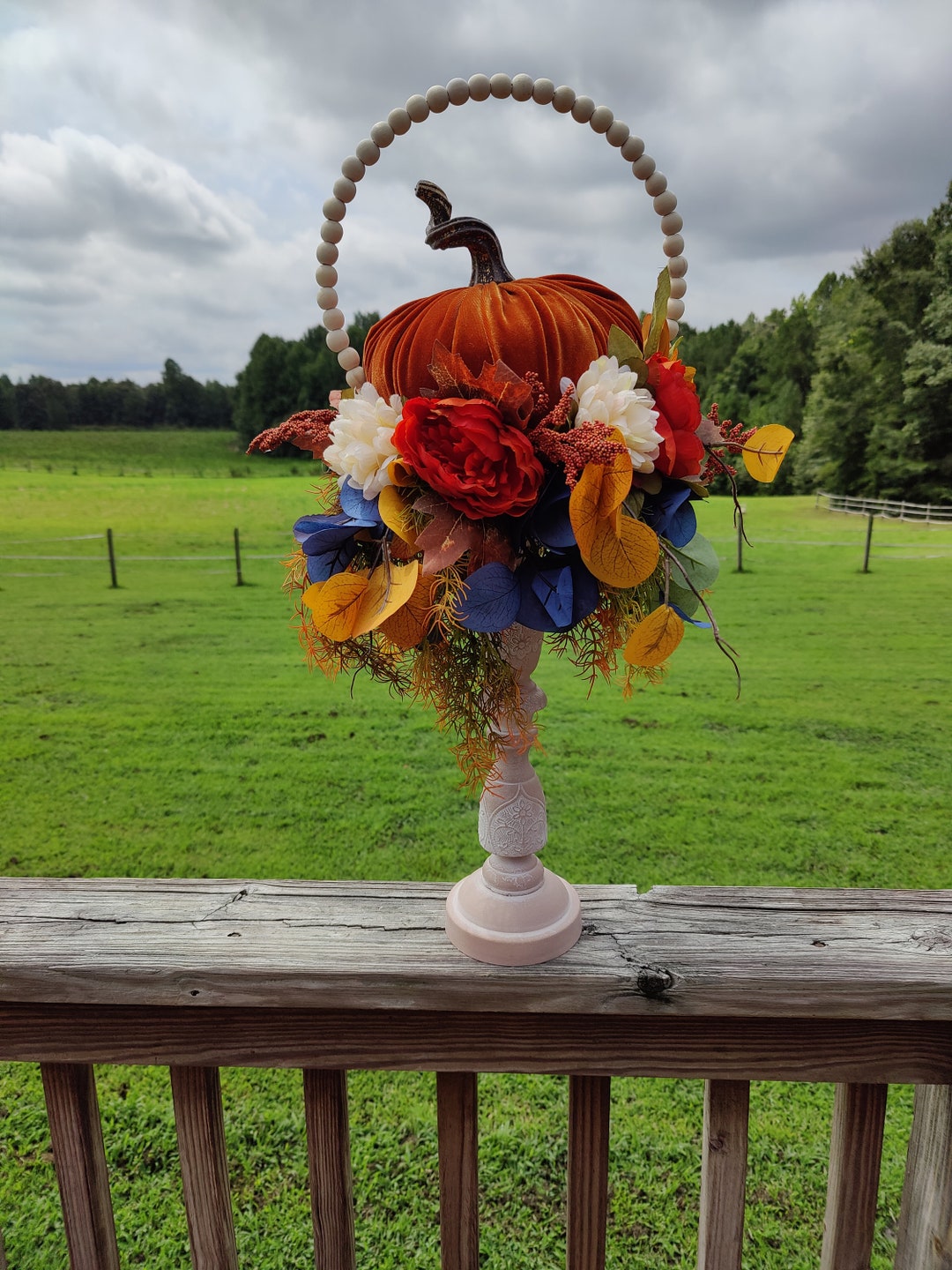 Elegant Fall Candlestick Floral Arrangement - Velvet Pumpkin, Autumn ...
