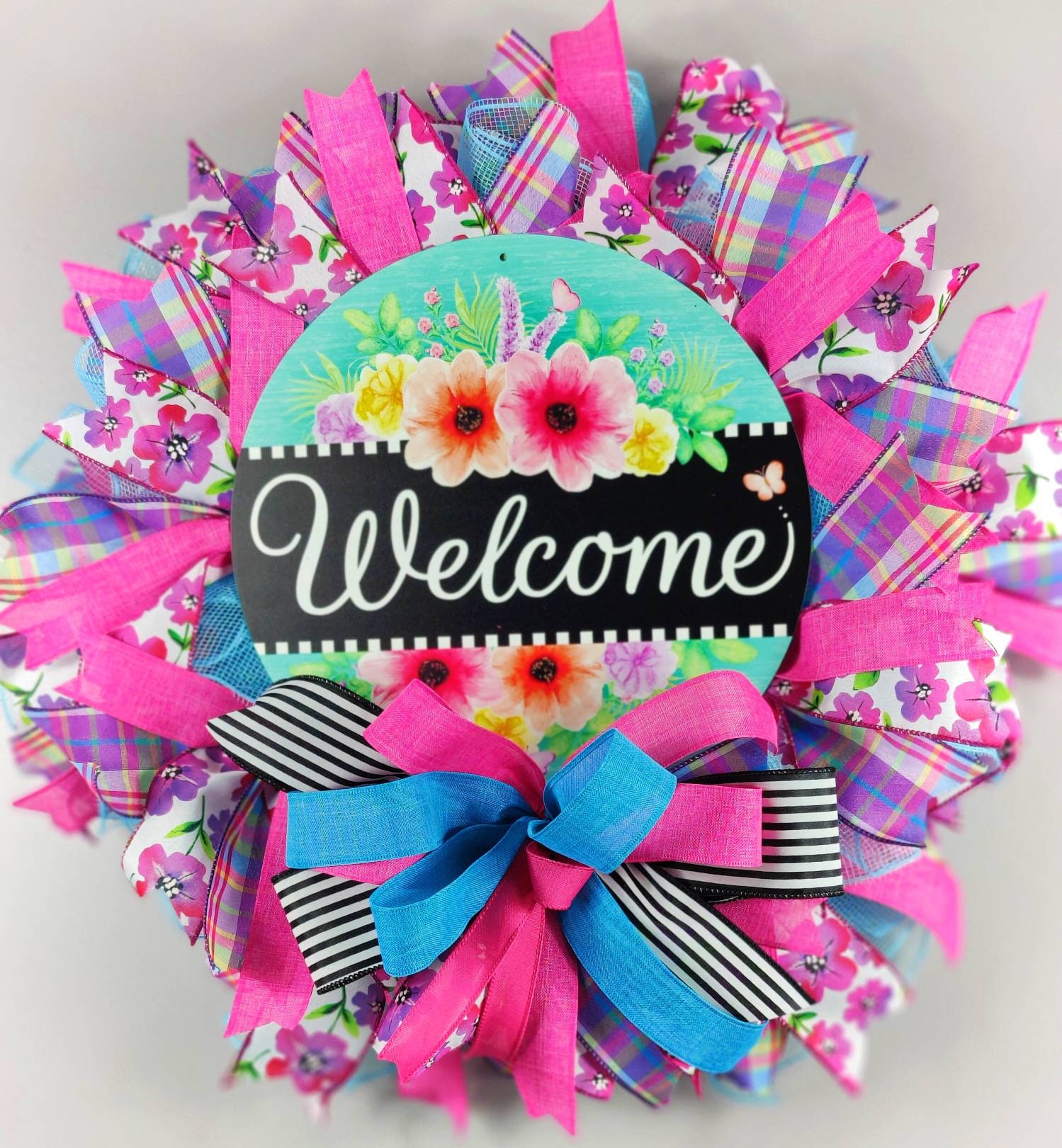 Spring Summer Wreath Kit, Complete Kit With Bow, Cheerful Fuchsia ...