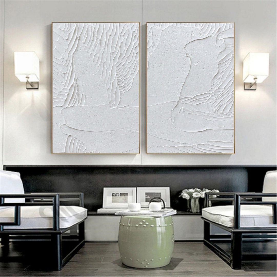 White Abstract Painting White 3D Textured Painting Set of 2 - Etsy