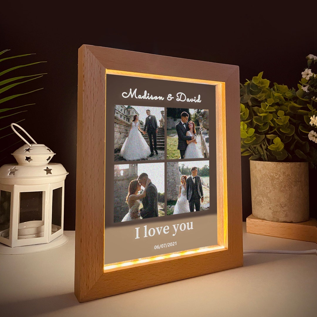 Custom Wedding Photo Frame, LED Photo Collage Light, Personalized ...