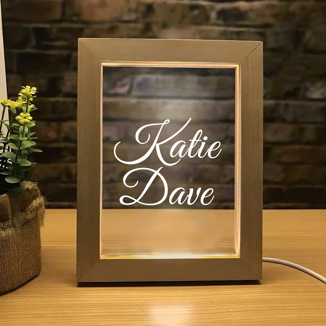 Custom LED Name Neon Sign, Wooden Frame Night Light for Bedroom ...