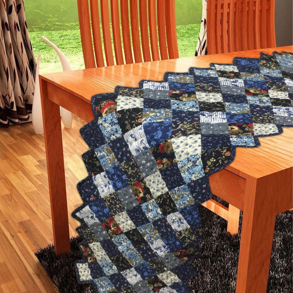 Table Runner Quilted Patchwork Zig Zag Table Runner & Table Toppers ...