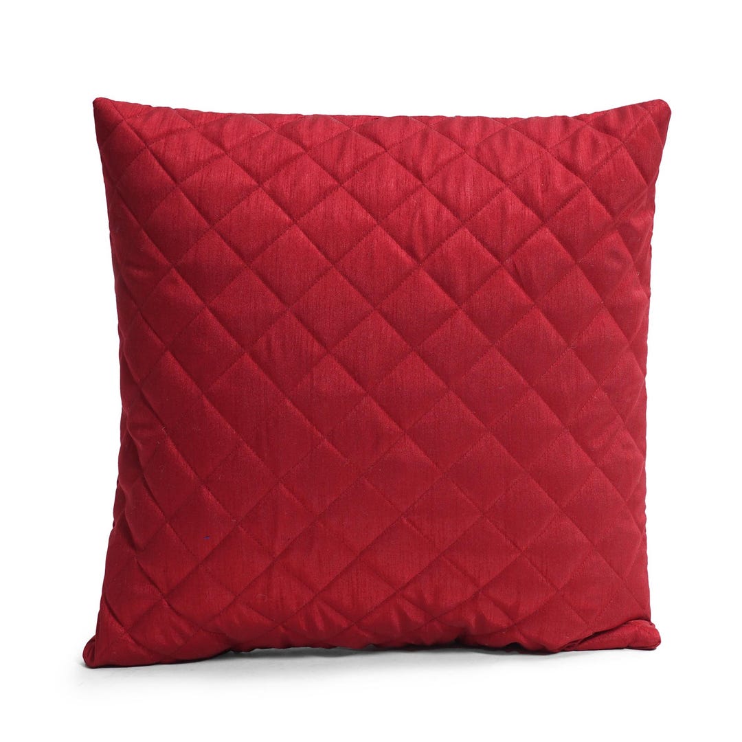 Cranberry Red Quilted Faux Dupioni Silk Cushion Covers Throw Pillow ...